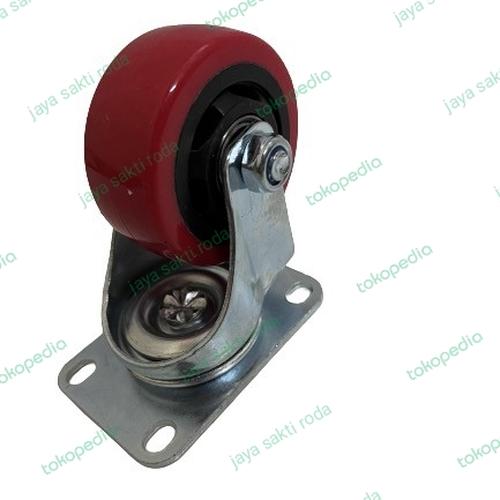 Jual Roda pu merah 3 inch bearing medium duty swivel beban roda 100 kg ...