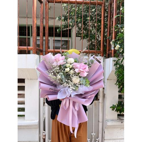 Jual Mix Bouquet Medium Size - Buket Bunga Campur Rustic Wisuda Graduation - Purple + White ...