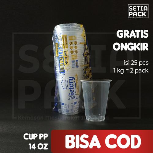 Jual Gelas Minuman Plastik Cup Injection Bening Transparan 14Oz 400ml ...