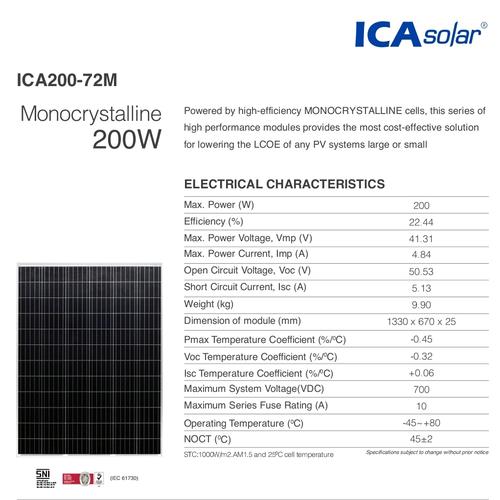 Jual Panel Surya ICA Solar Monocrystaline 200Wp TKDN Best Performance ...