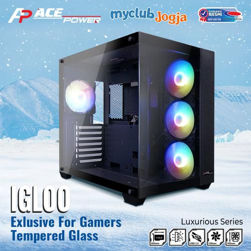 Jual Casing PC ACE POWER iGLOO Tempered Glass 4 fan ARGB Packing Kayu ...
