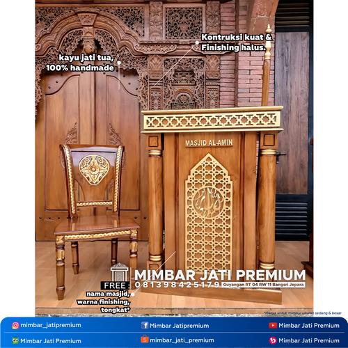 Jual mimbar masjid minimalis modern kayu jati dengan kursi furniture ...
