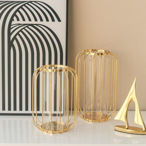 Jual Vas Bunga Kaca Bening Gold Aesthetic Ukuran Besar Minimalis ...
