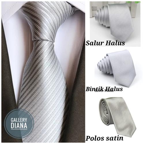 Jual Dasi Panjang Pria Motif Garis Silver Ukuran Medium 3 inchi 8cm ...