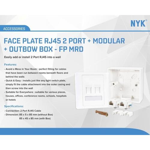Jual Face plate outbow rj45 nyk 2 port with modular - Faceplate lan out ...