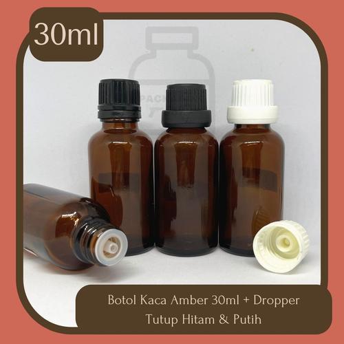 Jual Botol Kaca Amber Coklat 30ml/Essential Oil - Tutup Ulir Hitam / Putih - Hitam - Besar ...
