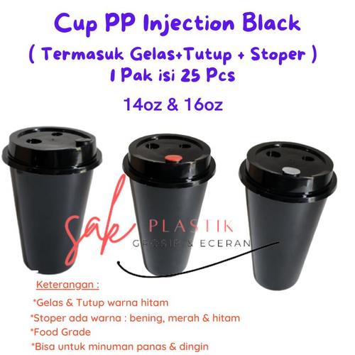 Jual PP Cup Injection Black 400ml 500ml Isi 25 Pcs l Gelas Plastik Boba ...