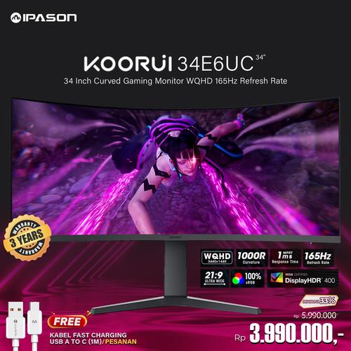 Promo KOORUI Curved Gaming Monitor 21:9 Ultra Wide 165Hz 1ms HDR 400 ...