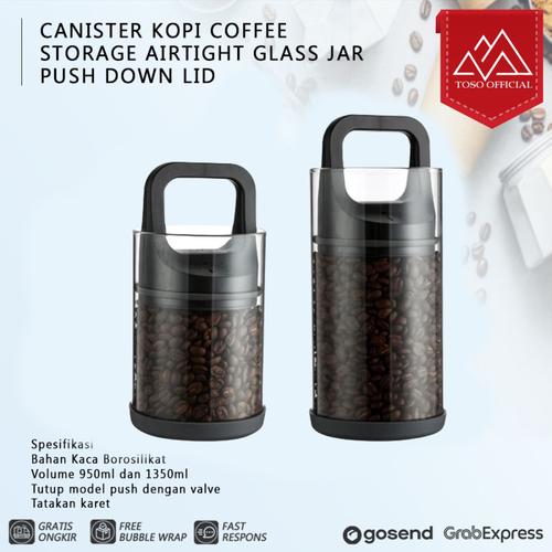Jual Canister Kopi Toples Coffee Storage Airtight Glass Jar Push Down Lid - Hitam, 950ml ...