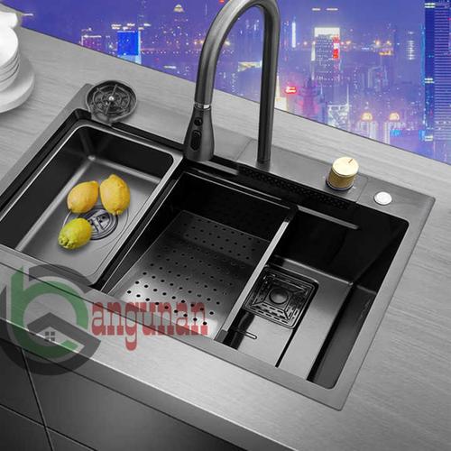 Jual KITCHEN SINK 7545 BLACK LUXURY FULLSET WATER FALL MODERN WASTAFEL ...