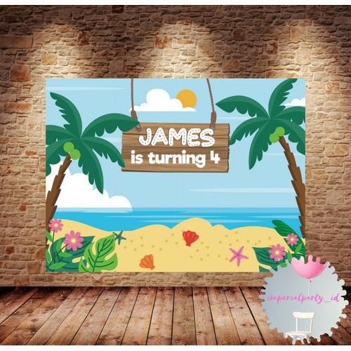 Jual Custom Backdrop Banner Spanduk Happy Birthday Beach Pantai ...
