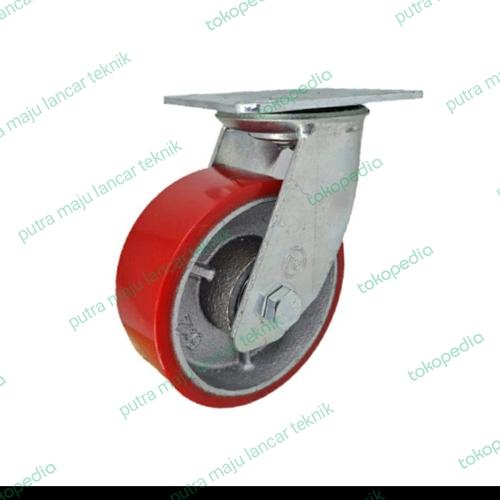 Jual roda PU flat besi cor heavy duty caster Taiwan 5 inch hidup - Kota ...