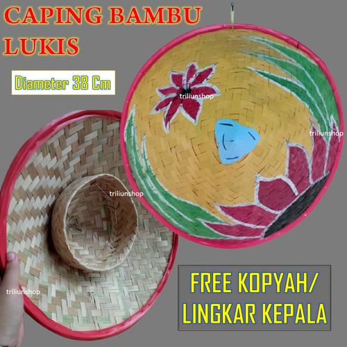 Jual Caping Kerajinan Lukis Topi Petani Sawah Bahan Anyaman Bambu Cat ...