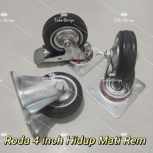 Jual roda trolley 4 inch Hidup Rem Mati / roda karet troli - hidup ...