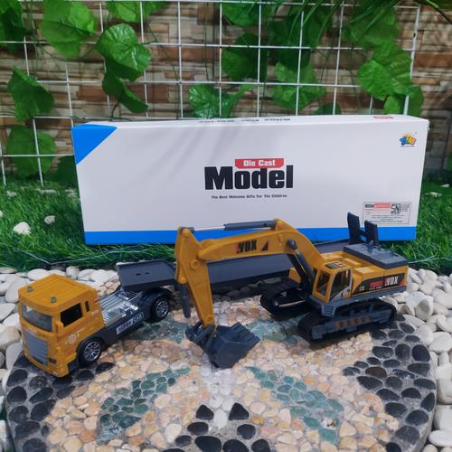 Jual Diecast Set Truk Trailer & Excavator Alloy - Mainan Miniatur beko ...