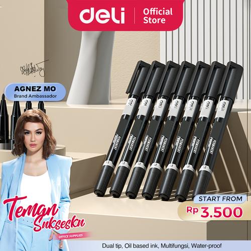 Promo Deli Permanent Marker / Spidol Permanen Double Tip 0.5 & 1.2 mm ...