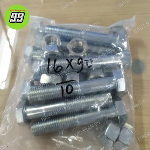 Jual m16x90mm baut mur galvanis HT/ hex bolt nut M16x90 half drat ...
