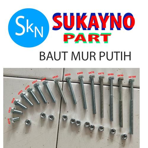 Jual BMP (Baut Mur Putih) Hex 6x10 - 6x50 Kunci 10 Galvanis - M6x10 ...