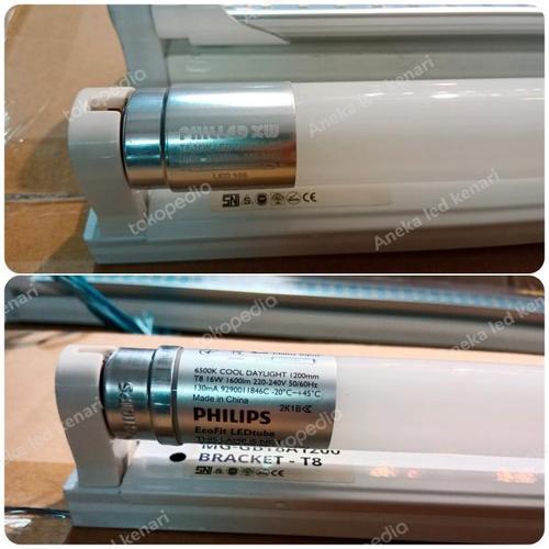 Jual ready lampu tl T8 neon led glass 18W 20W 16W Philips Satu Set Kap ...