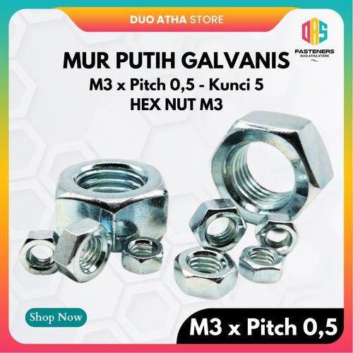 Jual 100pcs Mur M3 x Pitch 0,5 Galvanis / Hex Nut M3 Galvanis 1 PAK isi ...