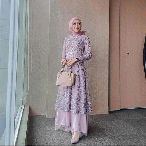 Jual gamis almizu lilac XL dress baju pesta brukat tile cantik murah ...