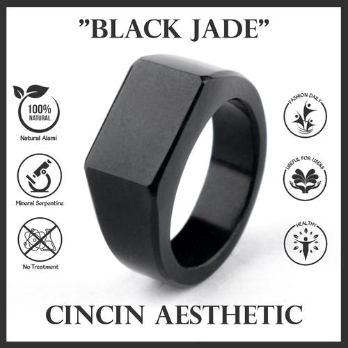 Promo Cincin Pria Hitam Kotak Batu Akik Giok Natural Black Jade Ring ...