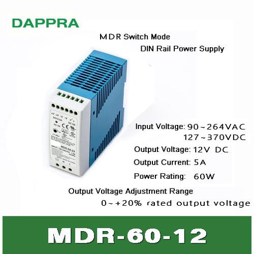 Jual MDR-60-12 12V 5A 60W AC ke DC Industrial DIN rail power supply ...