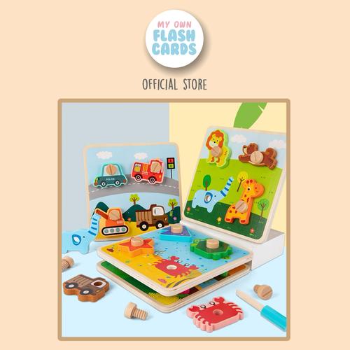 Jual Nut Pairing Plate Mainan Kayu Puzzle dan Sekrup Screw Wooden Toy ...