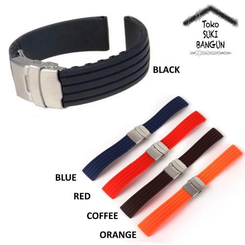 Jual 16mm Tali Jam Rubber Strip Watch Strap Silicone Model Garis Strip ...