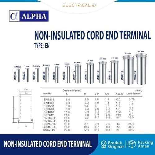 Jual Skun Kabel Ferrules 50mm EN50-22-NON-INSULATED CORD END TERMINAL ...