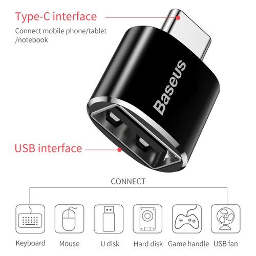 Jual Baseus Mini USB female to Type-C male adapter converter Black ...
