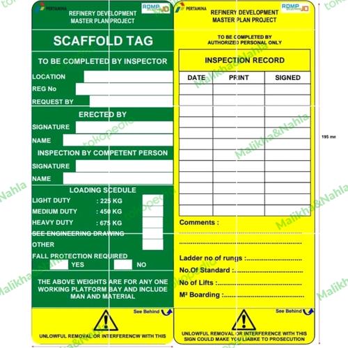 Jual Scaffolding Inspection Tags Custom - Jakarta Selatan - Malikha ...
