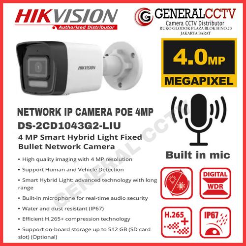 Jual DS-2CD1043G2-LIU HIKVISION 4MP IP CAMERA POE BUILT IN MIC REKAM ...