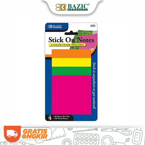 Jual Bazic Stick On Notes Neon Colors 3 x 3 - Sticky Memo Tempel Warna ...