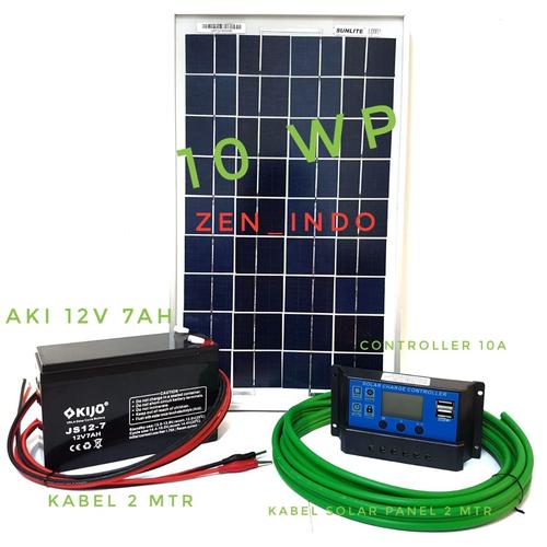 Jual Paket Hemat Solar Panel Surya 10WP, Solar Controller 10 A, Aki 12V ...