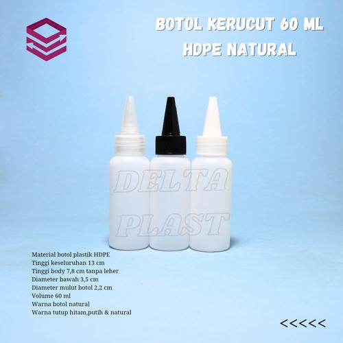Jual Botol tinta 60ml hdpe natural / Botol kerucut 60ml - Tutup hitam ...