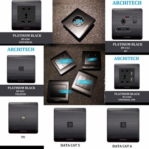 Jual Saklar Architech Platinum Black Stop Kontak Universal Multi USB AC ...
