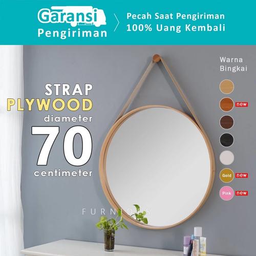 Jual Cermin Bulat Diameter 70cm Tali STRAP Frame PLYWOOD Motif Kayu ...