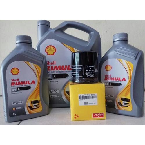 Jual Paket Oli Mobil Diesel SHELL RIMULA R4X 7 L + Filter Oli TOYOTA ...