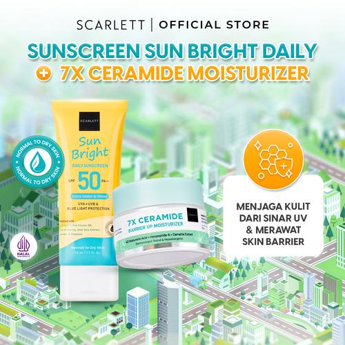 Promo Scarlett Whitening Sunscreen Sun Bright + 7x Ceramide Moisturizer ...