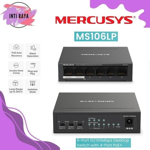 Jual MERCUSYS MS106LP 6-Port 10/100Mbps Desktop Switch with 4-Port PoE+ ...