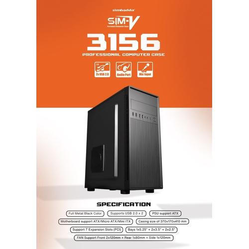 Jual CASING COMPUTER SIMBADDA SIM V-3156 + PSU 380 Watt (TANPA FAN ...