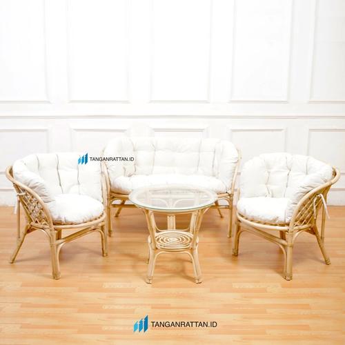 Jual Kursi Rotan Set Tamu Premium - Putih, Bantal Punggung - Kab ...