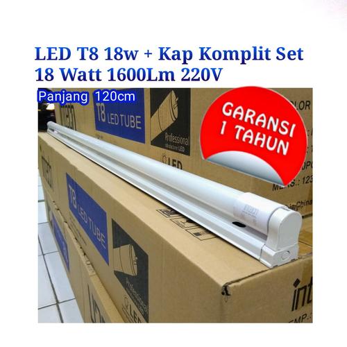 Jual Lampu T8 TL LED 18 watt + Kap 1 set komplit 120cm Putih 6500k grosir - Putih 6500K, PIPA ...