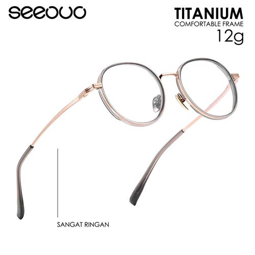 Promo Seeouo Frame Kacamata Model Bulat Stylish Titanium Ringan Kokoh 7012 - SILVER, FRAME SAJA ...