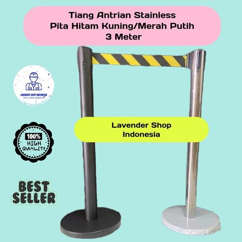 Jual Tiang Antrian Stainless Pita Hitam Kuning / Pembatas Antrian ...