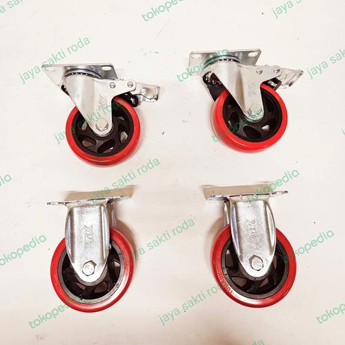 Jual Roda pu merah 4 inch 2putar+rem 2mati xptool - Jakarta Barat ...