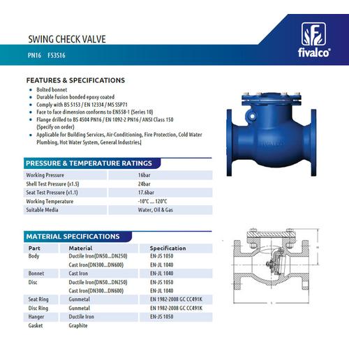 Jual Swing Check Valve 3" 4" 5" 6" 8" 10" inch JIS 16K merk. Fivalco ...