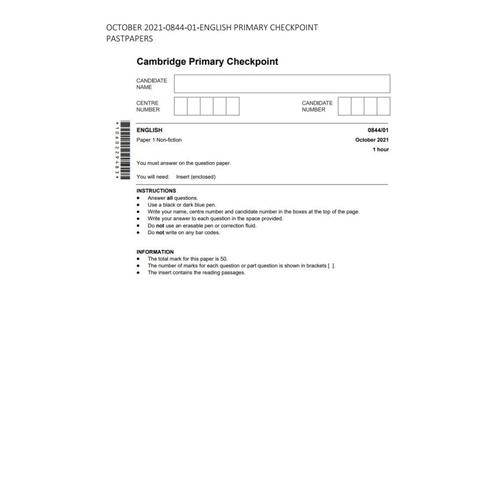 Jual Primary Checkpoint English 0844 2018-2022 past papers and mark ...