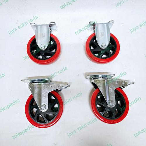 Jual Roda pu merah 5 inch 2putar+rem 2mati xptool - Jakarta Barat ...